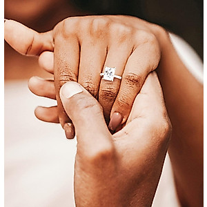 TIGRADE 4CT Engagement Ring for Women Radiant Cut Cubic Zirconia Wedding Band CZ Promise Anniversary Ring Size 3-13, Silver, Size 6.5