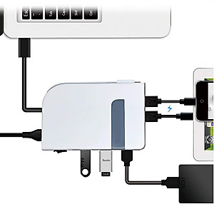 USB Hub Portable USB Hub 3 USB 3.0 HUB + 2 QC3.0 + Type-C Multi-Functional Charger & HUB with Power Switch Button (Color : Color1)