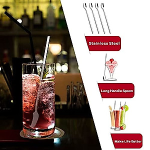 4-Piece 8-Inch Long Handle Spoon, Coffee Stirrers, Iced Teaspoon,Ice Cream Spoon,Premium 18/10 Stainless Steel Cocktail Stirring Spoons, Set of 4