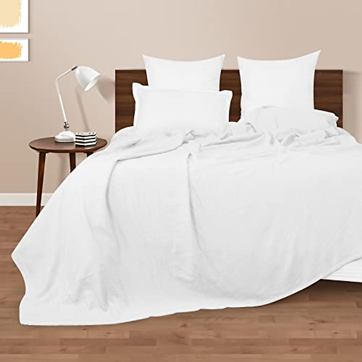 BOUTIQUO 100% Cotton Bed Blanket, Breathable Thermal Blanket Full - Queen Size, Soft Honeycomb Waffle Blanket 90"x90", Cotton Bed Blanket, Perfect for Layering Any Bed for All Season, White