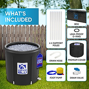 KRYO-BLU Ice Bath Tub with Premium 600D Full-Size Cover | Cold Plunge for Athletes | Cryotherapy for Fast Muscle Recovery (Premium Cover Included)