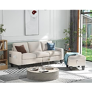 Sunrise Coast Sectional L-Shaped Sofa Modern Linen Fabric 3-Seat Couch with Convertible Storage Ottoman Beige Living Room Furniture Set for Apartment Loft Small Spaces