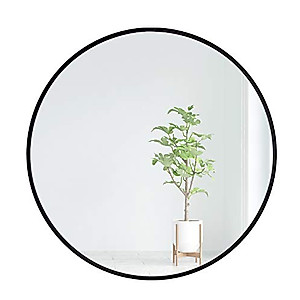 EMAISON Black Round Wall Mirror, 24 Inch Rustic Matte Mirror for Bathroom, Entry, Dining Room, and Living Room. Metal Circle Mirror for Wall, Vanity Mirror, Large Decorative Mirror.