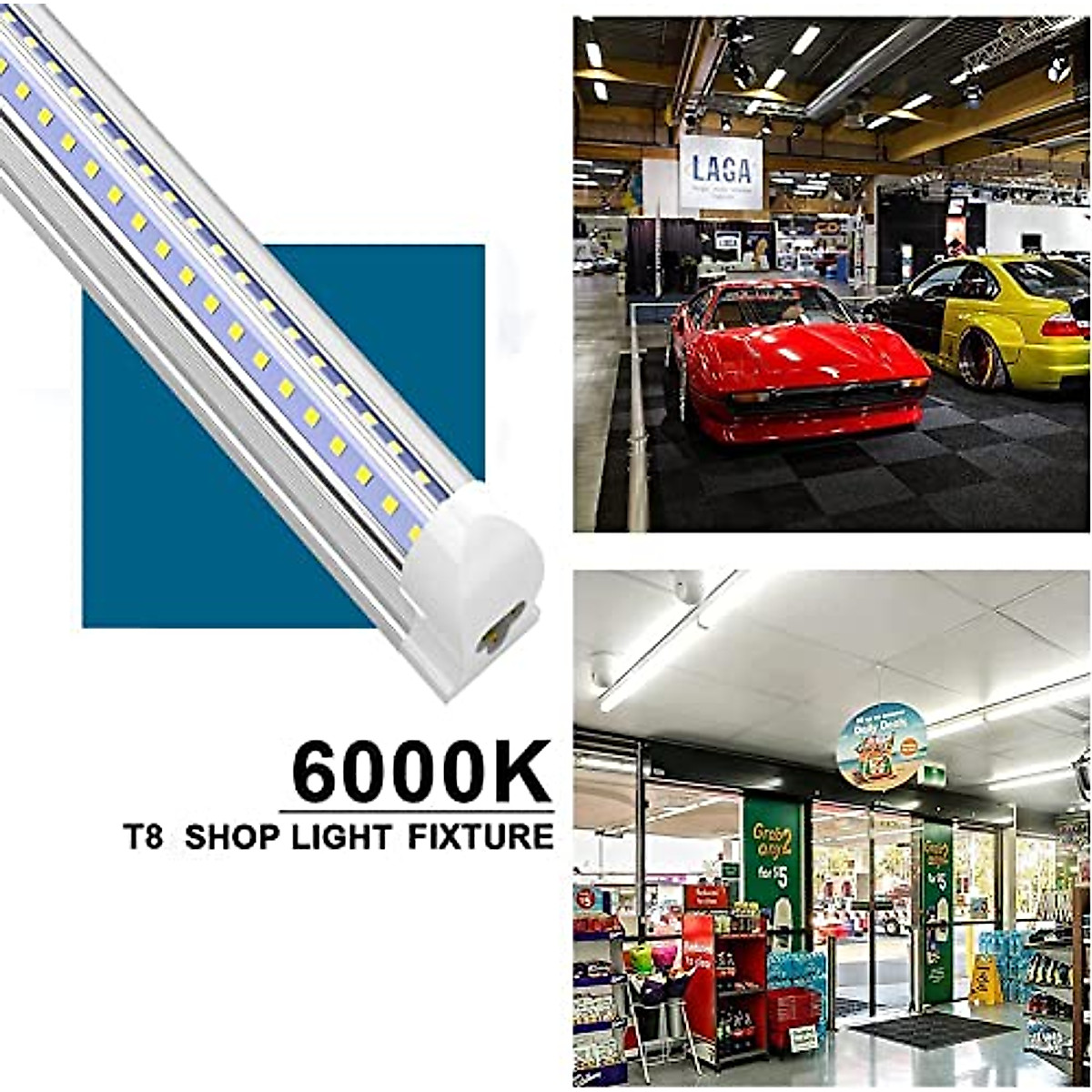 SHOPLED LED Shop Light 4FT, 36W 4680LM 6000K Cool White, V Shape, T8 4 Foot LED Tube Light Fixtures, LED Shop Lights for Garage, Basement, Plug and Play, 4 Pack