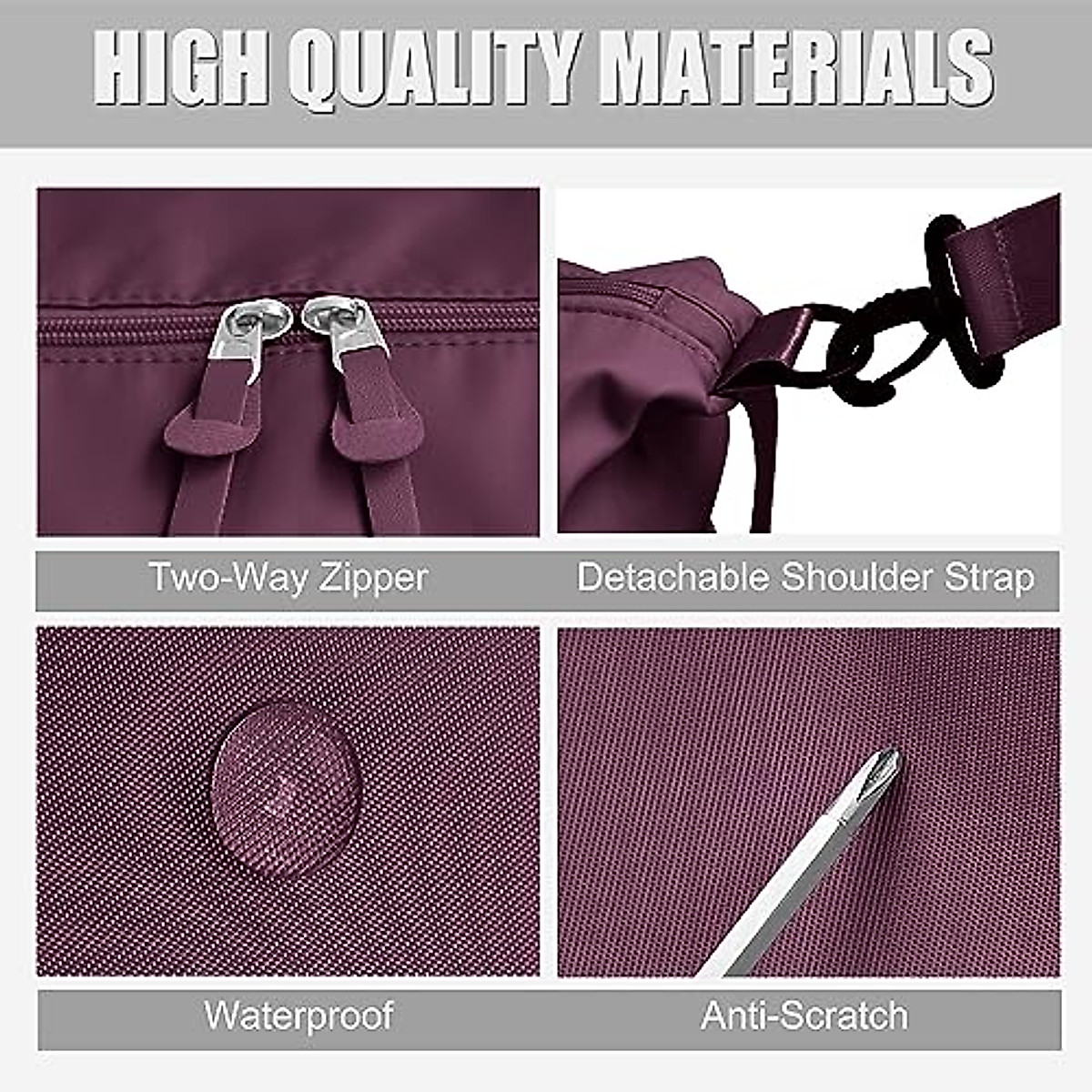 MOCARE Travel Duffel Bag, Sports Gym Tote Carry on Bags for Women, Foldable Lightweight Overnight Shoulder Weekender Shopping Hospital Handbag with Shoes Compartment (Purplish Red)