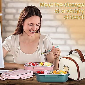 Roshtia 2 Pcs Stainless Steel Leakproof Bento Lunch Box, 28 oz 2 Compartment Metal Portion Control Food Container with Lunch Bag and Utensil Set, BPA Free, Pink and Green