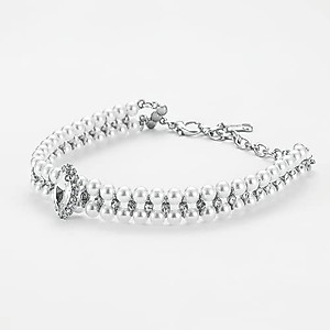 KUDES Adjustable Dog Pearl Collars with Extension Chain for Small Dogs and Cats, Cute Yorkie Girl Clothes Costume Outfits Accessories Rhinestone Diamond Décor for Puppy Kitten Wedding Party