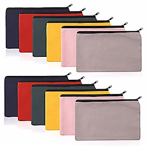 12 Pack Blank DIY Craft Bag Canvas Pen Pencil Case, Multipurpose Cotton Canvas Makeup Bag Cosmetic Travel Organizer with 6 Colors, 8.26 x 5.12 inches (Set 2)