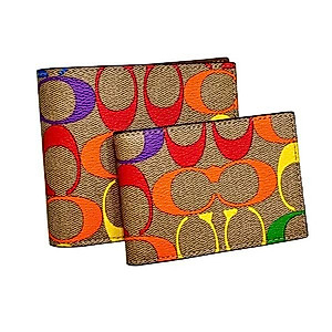 Coach Men's 3 in 1 Wallet (Signature Canvas, Rainbow - Khaki)