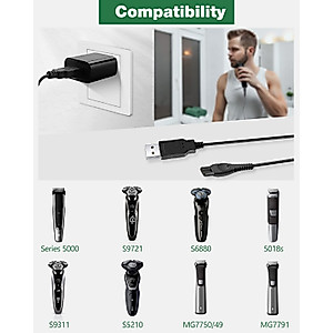 JOVNO 15V USB Charging Cable for HQ8505 2300 7000 5000 3000 Series 3500 mg5750 mg7750 S1560 Electric Shaver Razor Multigroom Beard Trimmer, 15V 0.36A Power Supply Adapter Charging Cord