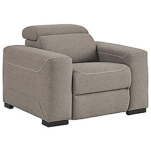 Signature Design by Ashley Mabton Contemporary Adjustable Power Recliner with USB Charging, Light Gray