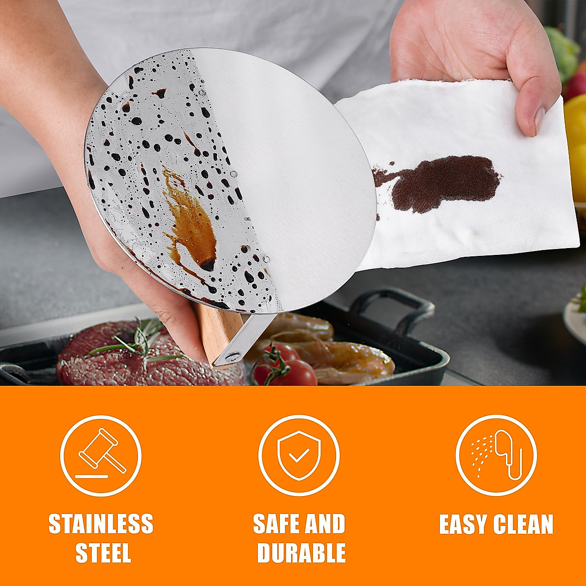 bodkar Smash Burger Press Stainless Steel 6 Inch Round Burger Smasher with Wood Handle, Grill Press Meat Flattener Tool for Flat Top Griddle Grill Cooking