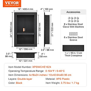 VEVOR Shower Niche Ready for Tile 16" x 24", Double Shelf Organizer, Square Corners Wall-inserted Niche Recessed, Sealed Protection Modern Soap Storage Niche for Shower Bathroom, Black