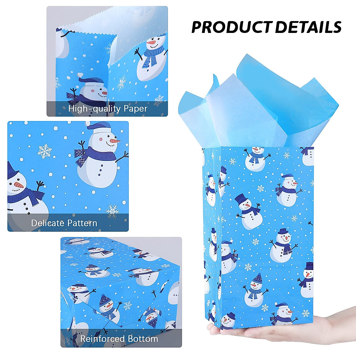 MIMIND 72 Pieces Christmas Winter Candy Paper Bags 6 Design Paper Gift Treat Bags with 72 Tissue Paper and 72 Stickers Paper Candy Gift Bags for Christmas Party Favor, 5.1 x 3.1 x 9.4 Inches