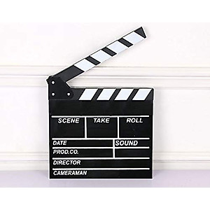 KISEER 12"x11" Movie Film Clap Board Wooden Movie Clapboard Film Clapper Board, Black & White