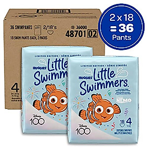 Huggies Little Swimmers Disposable Swim Diapers, Size 4 - Medium (22-37 lbs), 36 Ct (2 packs of 18), Packaging May Vary