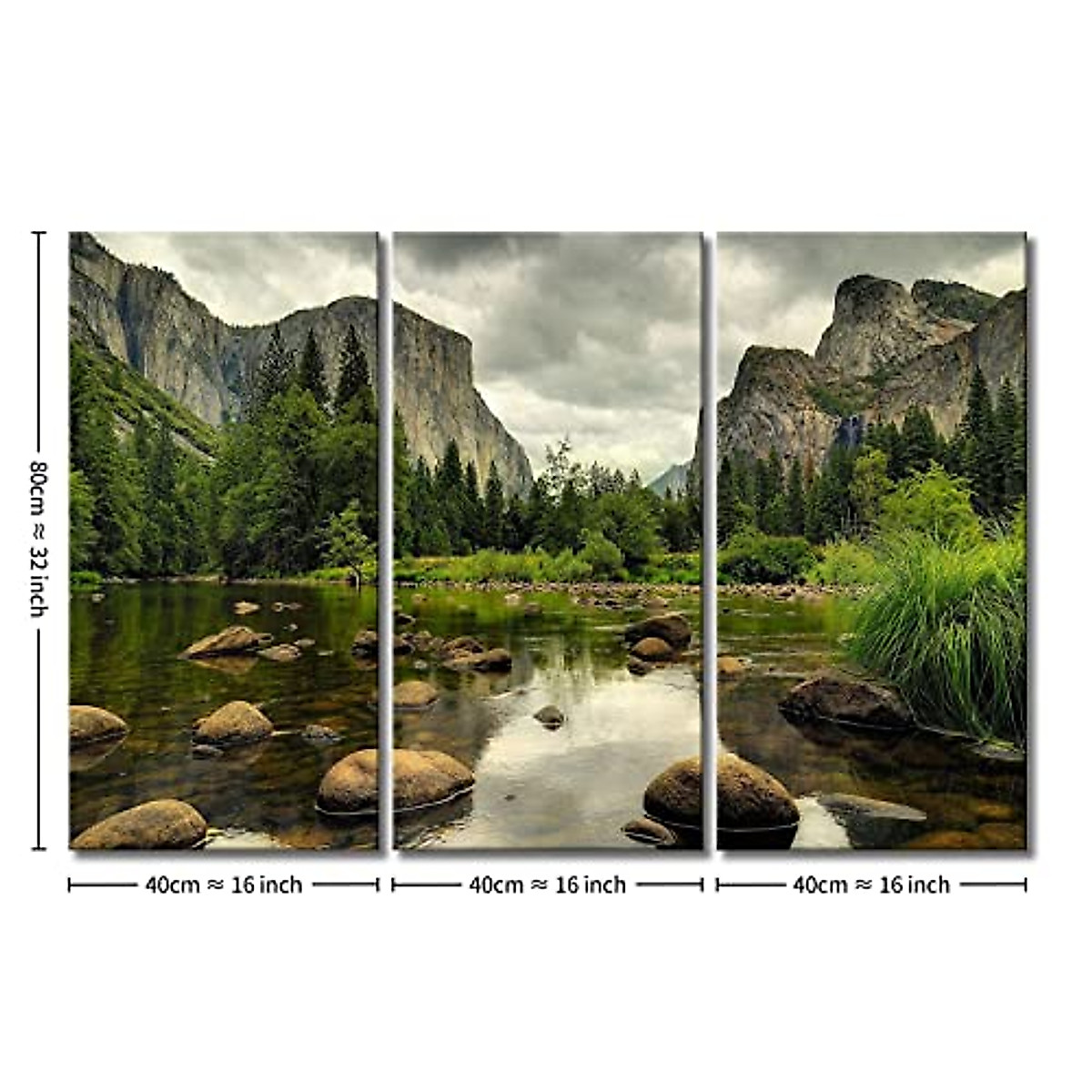3 Pieces Green Wall Art Painting Yosemite National Park Clear Water Lake Mountain Trees Rocks Pictures Prints On Canvas Landscape The Picture Decor Oil for Home Modern Decoration Print for Items