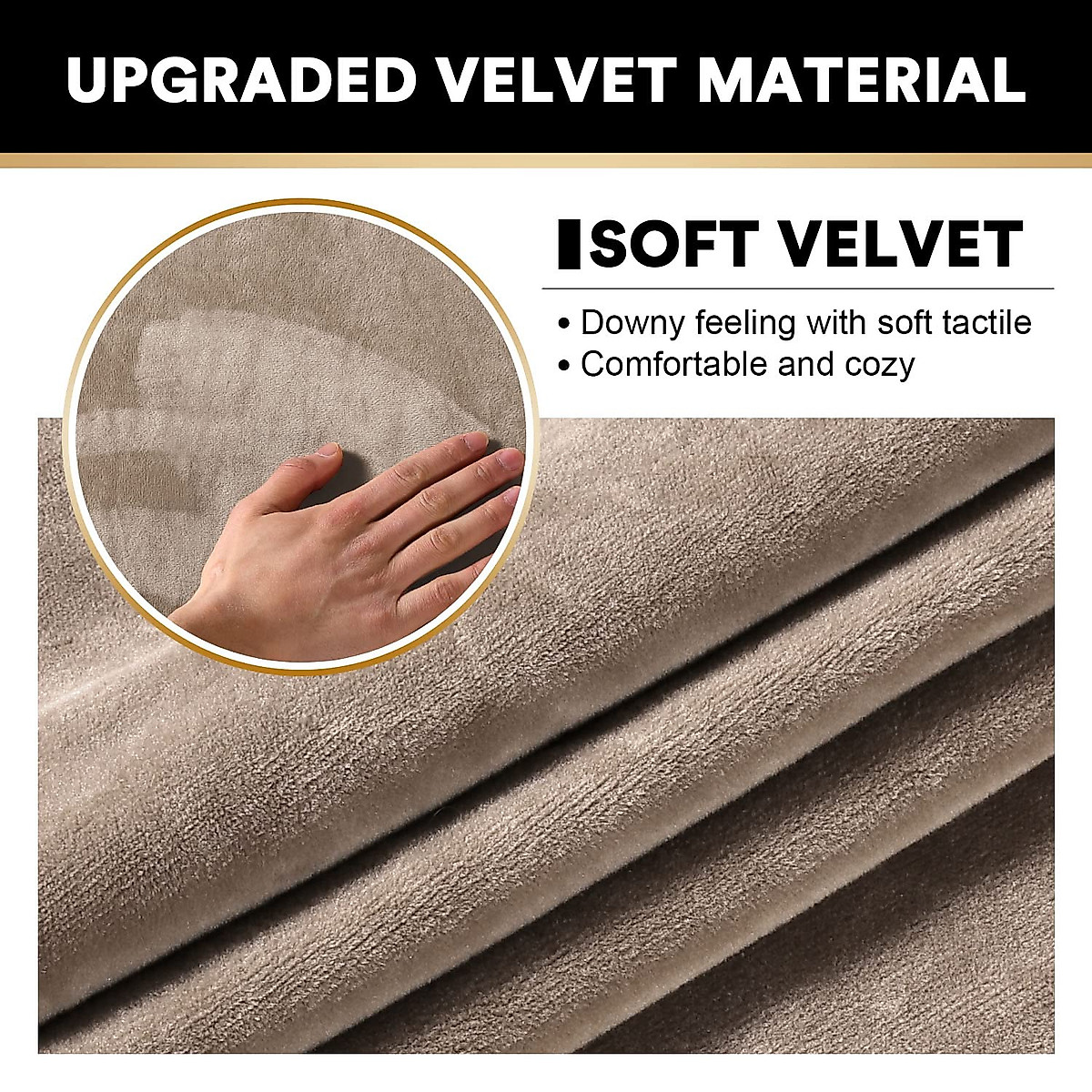 PrinceDeco Sectional Couch Covers 3 Pieces Velvet Sofa Covers L Shape Soft Couch Covers for Sectional Sofa Corner Sofa Cover Couch Cover for Dogs Washable (2 Seater + 1 Chaise,Taupe)