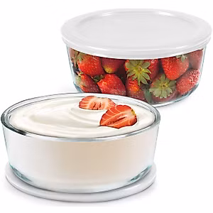 Ultimate Yogurt Containers 2 Pack - Make More Yogurt with 1-Quart Glass Containers (4 Cup) - Perfect for Food Storage & Meal Prep - 100% BPA free & Oven Safe Round Bowl Set with Lids