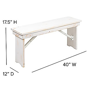 Flash Furniture HERCULES Series 8' x 40" Antique Rustic White Folding Farm Table and Six Bench Set