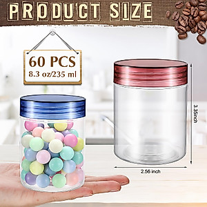 Sliner 60 Pcs 8 oz Plastic Jars with Lids Clear Round Leakproof Storage Containers Empty Refillable Plastic Mason Jars for Travel Storage Face Creams Kitchen Household Food Spice (Colorful)