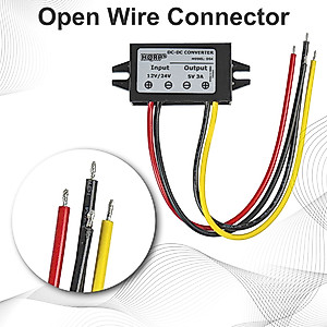 HQRP DC-DC Step Down Converter 12/24V to 5V 3A 15W with Open Wire Connector Power Supply Adapter Compatible with Car Radio, Dash cam, GPS Navigation Waterproof Voltage Regulator