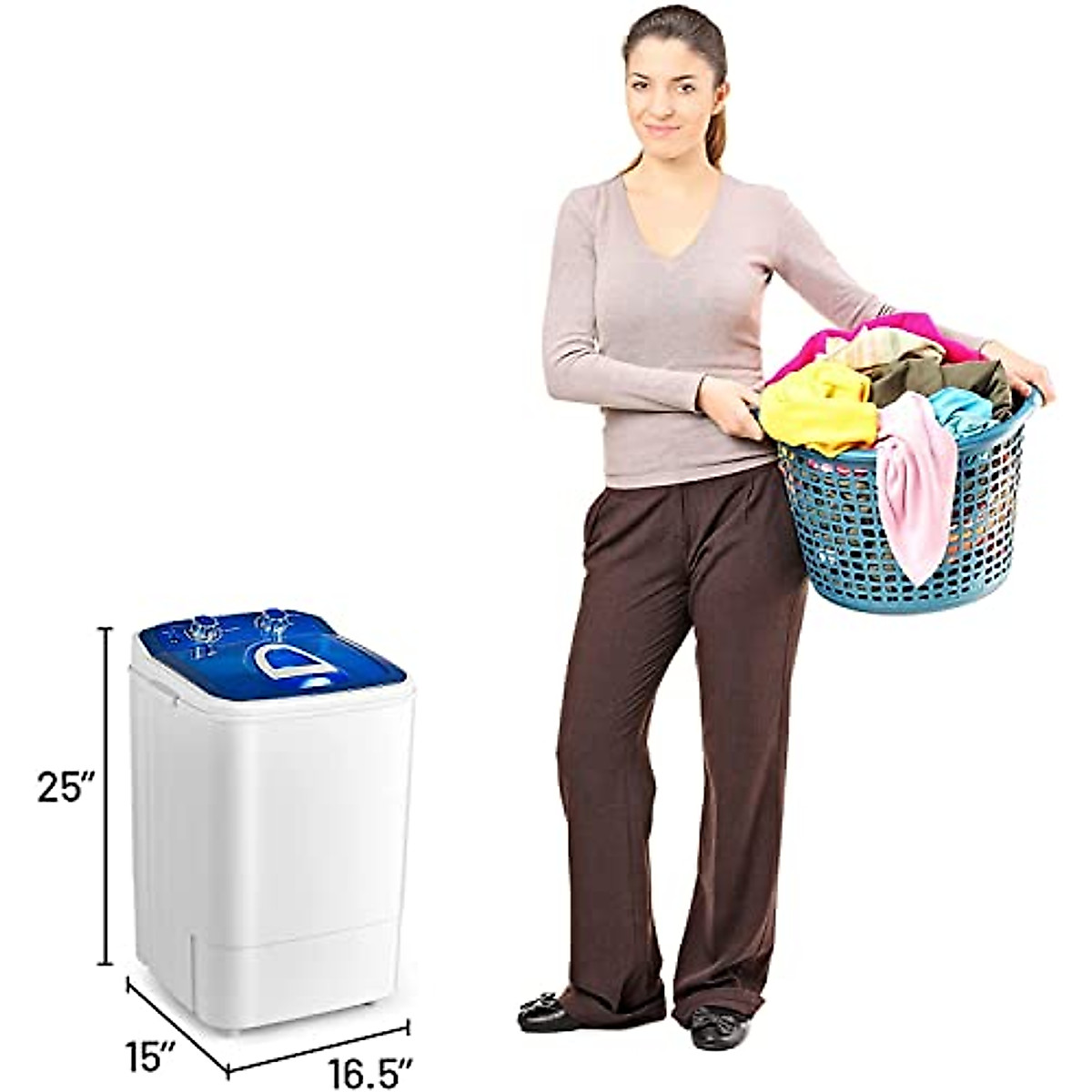 MamaHome DF-X4608-Blue Washing Machine Small Semi-Automatic Compact Washer Spin Cycle Basket, XPB46-1208-Blue, Blue