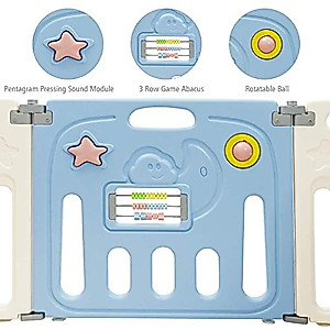 Costzon Foldable Baby Playpen, 14-Panel Baby Play Yards with Lock Door & Anti-Slip Rubber Bases, Indoor Outdoor Safety Baby Fence with Adjustable Shape for Children Toddlers (14 Panel, Multicolor)