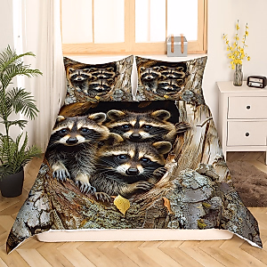 Raccoon Bedding Duvet Cover Set Queen Size Raccoon Bedding Set for Kids Boys Girls Possum Gifts Comforter Cover Set Raccoon Stuffed Animal Family Bedspread Cover Bedroom Bedclothes