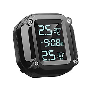 Shkalacar Motorcycle Tire Pressure Monitoring System USB Charging Wireless TPMS for Motorcycle with 2 External Sensors & Digital LCD Display