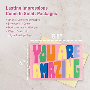 S&O Fun Thank You Cards with Envelopes - Assorted Thank You Cards to Express Gratitude - Thank You Notes with Envelopes Set of 24 - Gratitude Note Cards with Envelopes in Pop Colors to Mix & Match