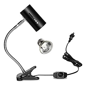 Simple Deluxe Reptile Lamp Fixture Holder Clamp Lengthened Adjustable Socket with Wider and Deeper Spot Light Barrel Dimmable Switch 25W UV Bulb Included, for Lizard Tortoise Snake Aquarium Habitat
