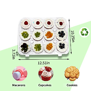 (12 Pack x 8 Sets) Disposable Stackable Plastic Cupcake Containers, Cupcake Holder for 12 Cupcakes,High Tall Dome Lid Cupcake Carriers, Mini Cupcake Container Suitable for cupcakes, desserts, muffins