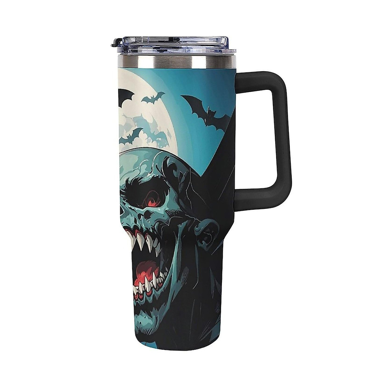 QWJKM Vampire Fangs Tumbler with Handle Large Insulated Car Cup 40 OZ Stainless Steel Travel Mug Leak Proof Water Bottle with Lid And Straw for Car Home Office Gifts