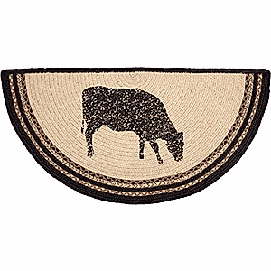 VHC Brands Sawyer Mill Small Jute Half Circle Area Rug Farmhouse Solid, Entryway Kitchen Doormat Non Skid Pad 16.5x33 (Cow)