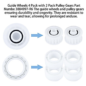 4 Pack Guide Wheels with 2 Pack Pulley Gears Replacement Parts Number 3884997-R6 Compatible with Nautilus CC Plus, Maytronics Dolphin Fits Dx3/Dx4/Dx6 &M200/M400/M500 Pool Cleaner Parts