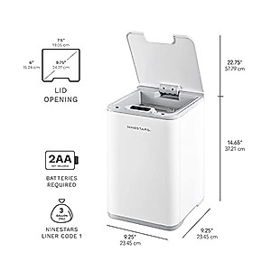 Ninestars DZT-10-35 2.6 Gal / 10L, White Plastic, Square Shape, Motion Sensor Trash Can
