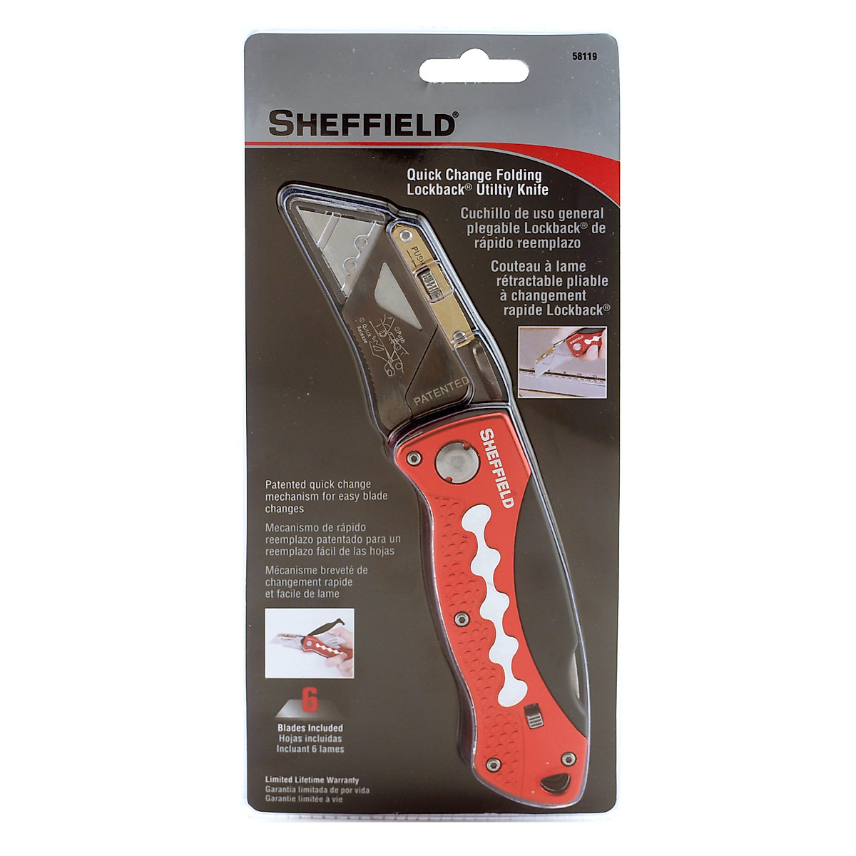 Sheffield 58119 Quick Change Folding Lockback Utility Knife
