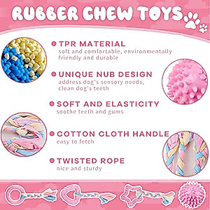 AXIIJGL 5 Pack Puppy Chew Toys Pink Puppy Rubber Teething Toys Girl Dog Toys for Small Breed Dogs Squeaky Plush Teething Cleaning Toys for Puppies Doggie Toys for Puppy Pet Toys for Small Dogs