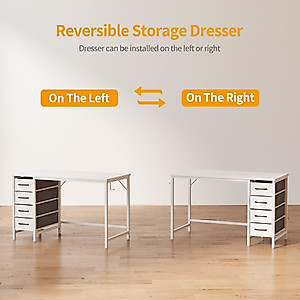 CubiCubi 47 Inch Computer Reversible Desk with 4 Storage Drawers, Small Home Office Kids Student Writing Study Work Table for Bedroom, White