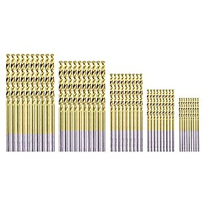 HSS Micro Titanium Coated Twist Drill Bit Set, High Speed Steel Jobber Length Drill, Split Point, 50 PCS Drill Bits Tools, 1/32" to 7/64"（0.8,1.6,2.0,2.5,3.0) for Wood Plastic and Metal