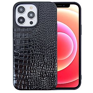 DMaos for iPhone 15 Pro Case for Women, Crocodile Synthetic Patent Leather Cover, Classic Fashion for iPhone15 Pro 2023 6.1 Inch - Black