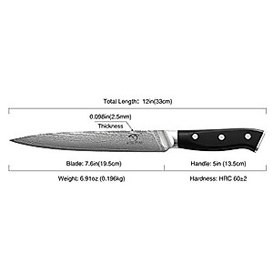 Slicing Knife 8 Inch, Carving Brisket Kitchen Knife Forged with VG10 Super Steel 67-Layer Damascus, Non-slip ABS Ergonomic Triple Rivet Handle, Razor Sharp Lightweight Multipurpose