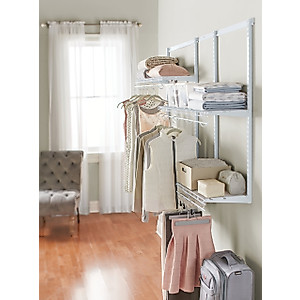 Rubbermaid FastTrack FreeSlide Expandable Closet Organizer, 4 to 8 foot, White, for Clothes/Shoes/Hats