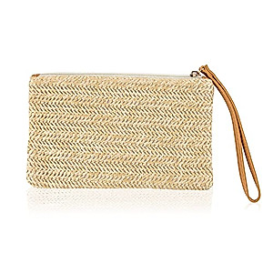 AUEAR, Women's Hand Wrist Type Straw Clutch Bag Bohemian Summer Beach Sea Handbag Purse Zipper Wristlet