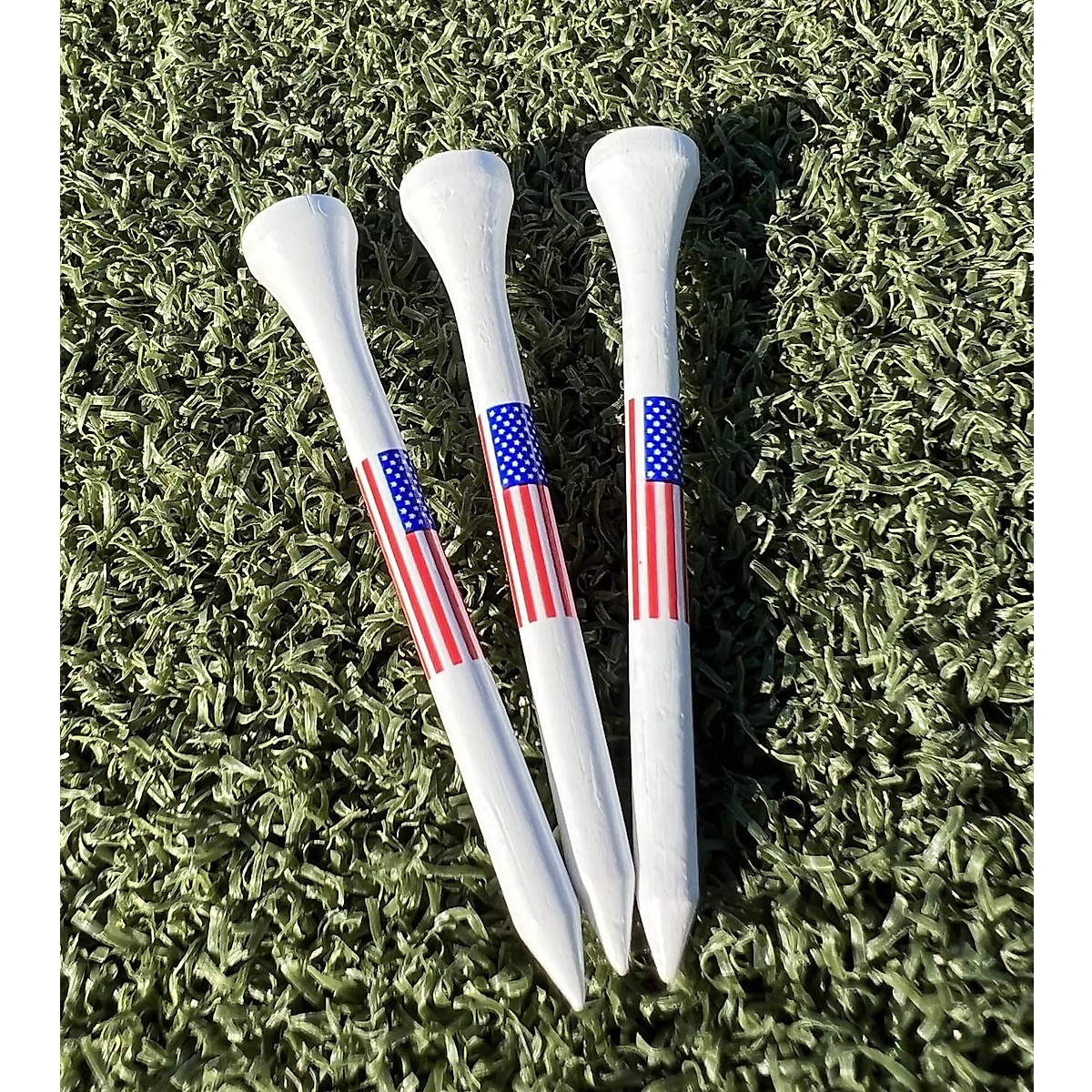 American Flag Wood Golf Tees - 2 3/4 inch 100 tees per Pack - USA Golf Tees - Red, White, and Blue - American Flag in Tee Cup - Value Pack - Custom Design - Golf Essentials -