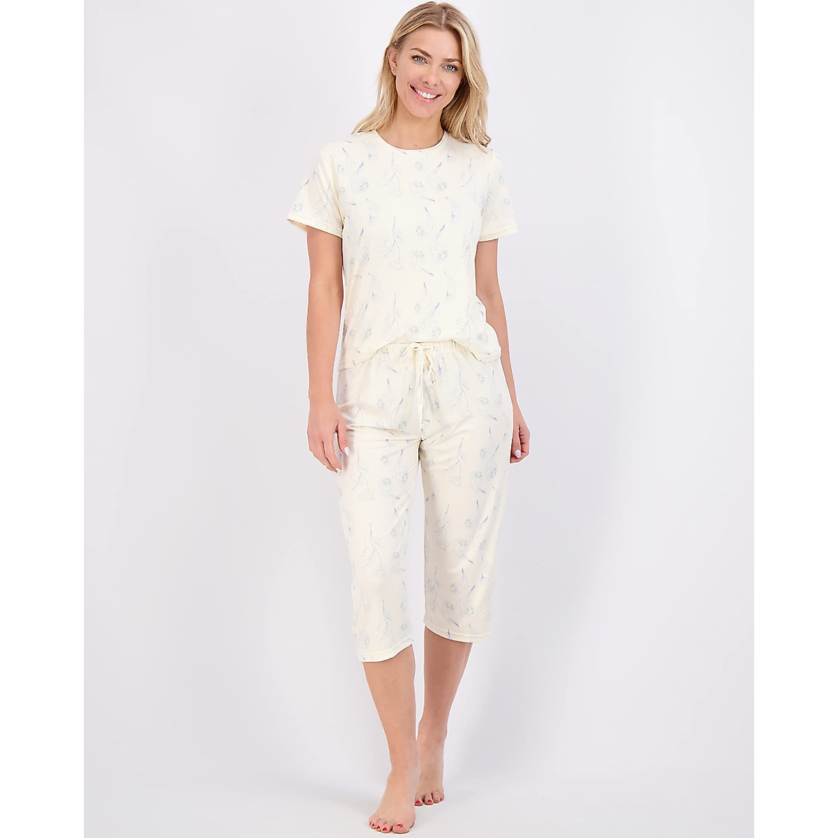 Real Essentials 2 Pack: Womens Short Sleeve Shirt Capri Sweat pants Pajama Sets Pajamas Soft PJ Women Two Piece Matching Pants Top Loungewear Sleep Wear Sexy Summer Bottoms Pijamas Ladies - Set 3, XL