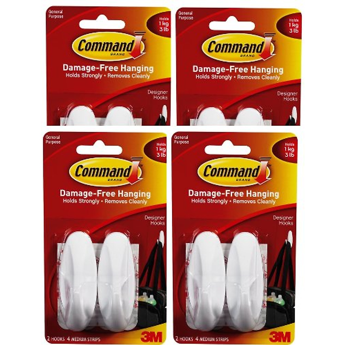Command Medium Designer Hooks, White, 8-Hooks