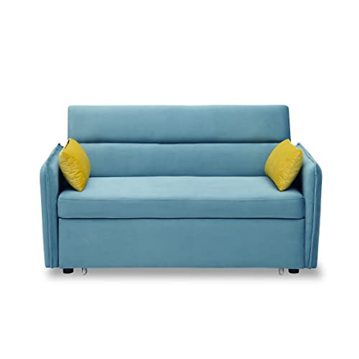 FANYE Velvet Upholstered Loveseat Sleeper w/Side Storage Pockets, 54'' 2-Seaters Sofa with Pull-Out Couch Bed with 2 Pillows & Adjustable Backrest for Living Room Apartment Office Compact Space, Teal
