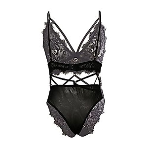 Mnhhatv Sexy Bralette and Panty Lingerie Set for Women for Sex Naughty Lace Floral Print Strappy Bras and Thongs Babydoll Bodysuit Xxi*black